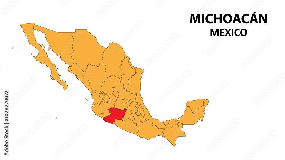 Michoacán Map is highlighted on the Mexico map with detailed state and ...
