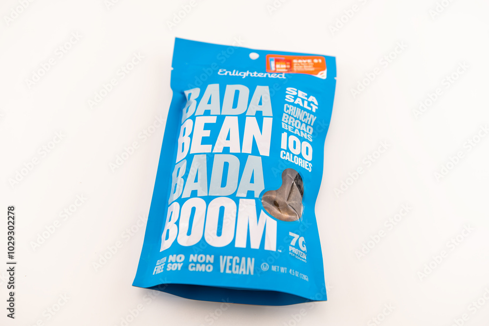 Avon, USA - August 4, 2022: Fava broad beans dry snack, sea salt flavor ...
