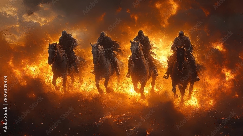 illustration of the four horsemen of the apocalypse each representing ...