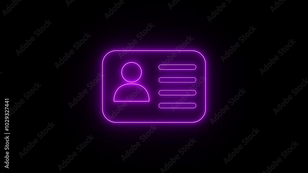 Neon Purple color ID Card icon animation on black background. Neon ...