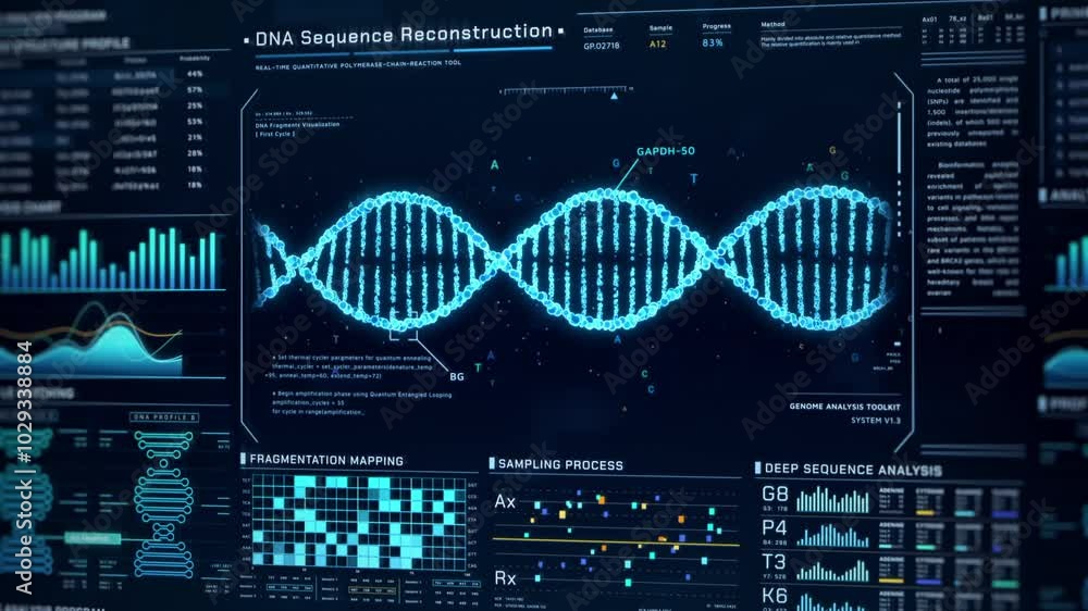 DNA Helix analysis visualization data, genome sequence ui screen ...