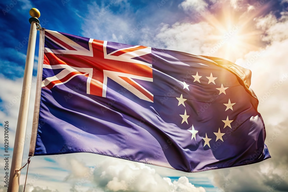 Waving Cook Islands Flag in the Wind - National Symbol of the Cook ...