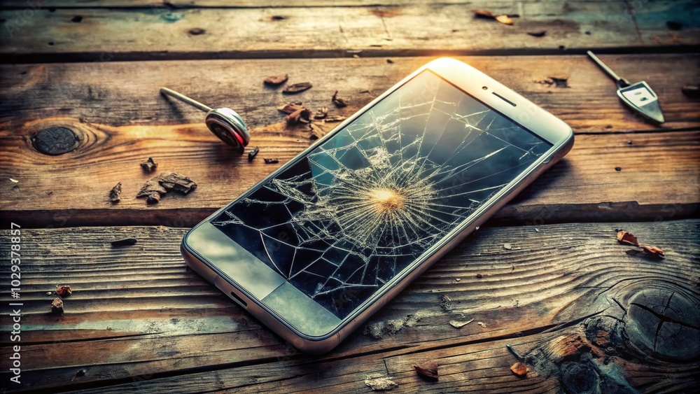 Worn-out Smartphone with Cracked Screen – A Symbol of Obsolescence and ...