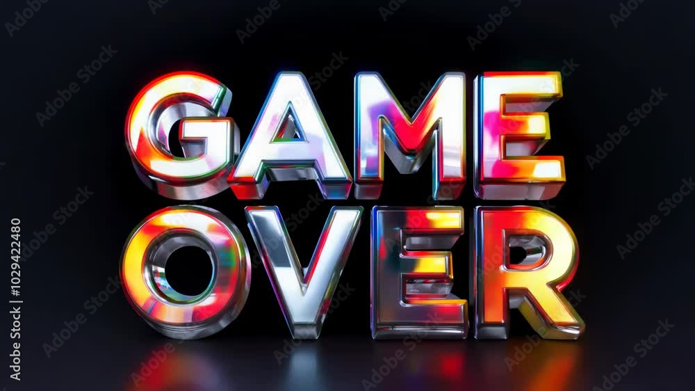 Game over chrome sign appears on the screen with flashing light and ...