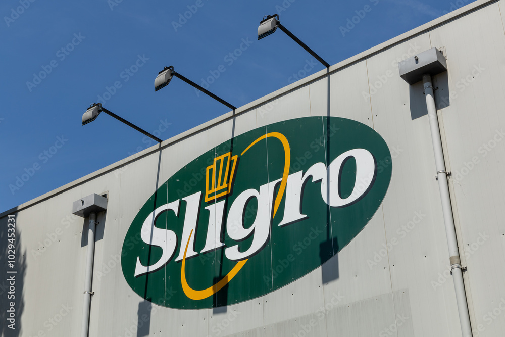 Sligro logo sign with spots. Sligro encompasses food retail and ...