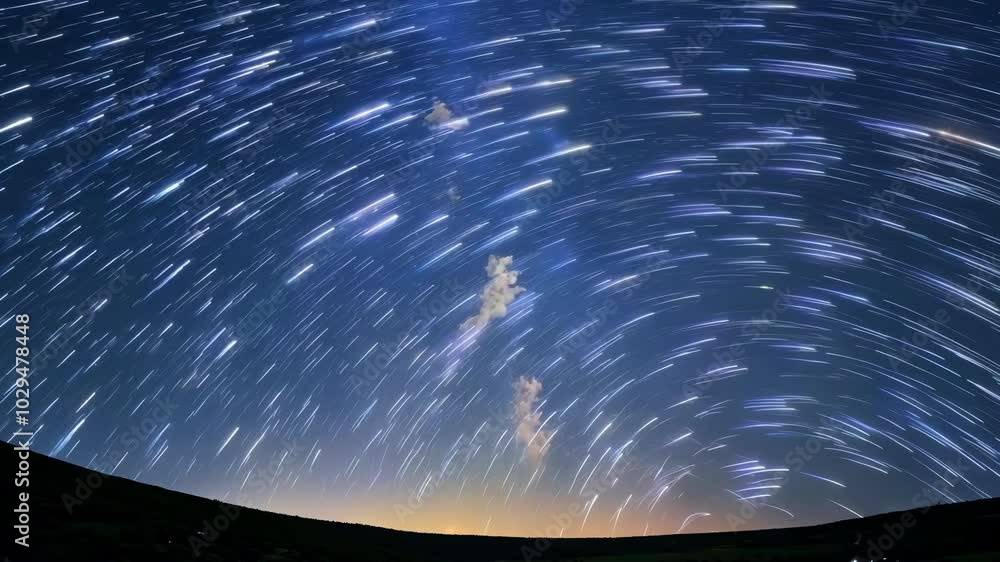 Long exposure showing the apparent movement of the stars in the night ...