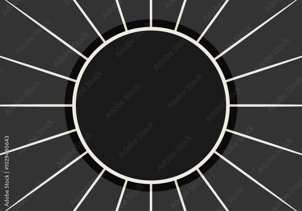 Fondo negro con líneas blancas de estallido y círculo negro en el ...