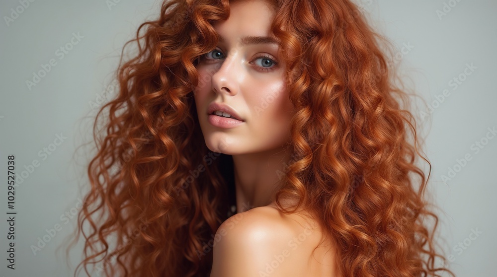 A stunning woman with long, curly red hair poses in profile. Her ...