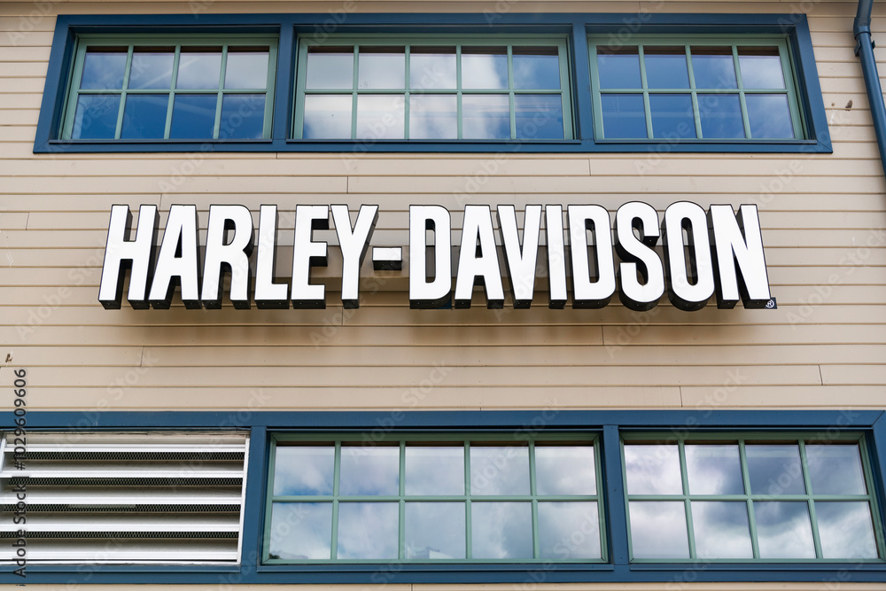 Seattle, USA - July 26, 2024: Harley Davidson sign logo at brand shop ...