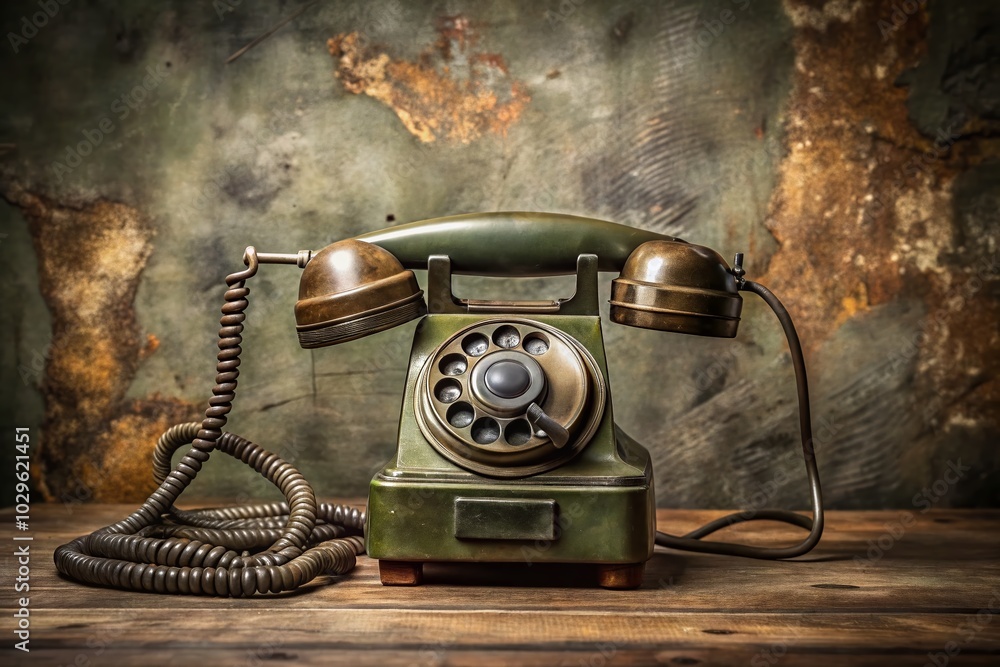 Vintage Military Field Phone Isolated on Textured Background for ...