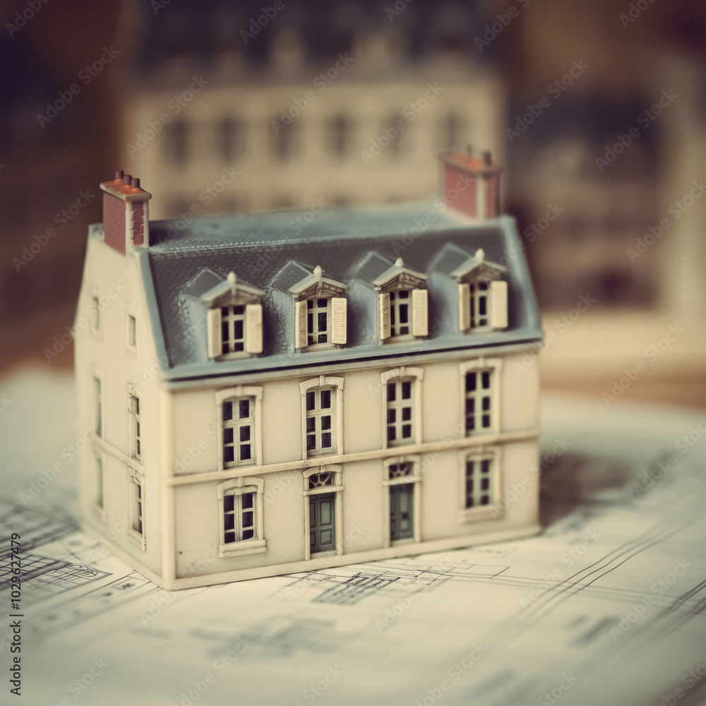 French-style house in classic style, typical European house design ...