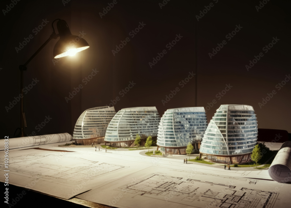 New buildings with a shell and construction plans, Construction project ...