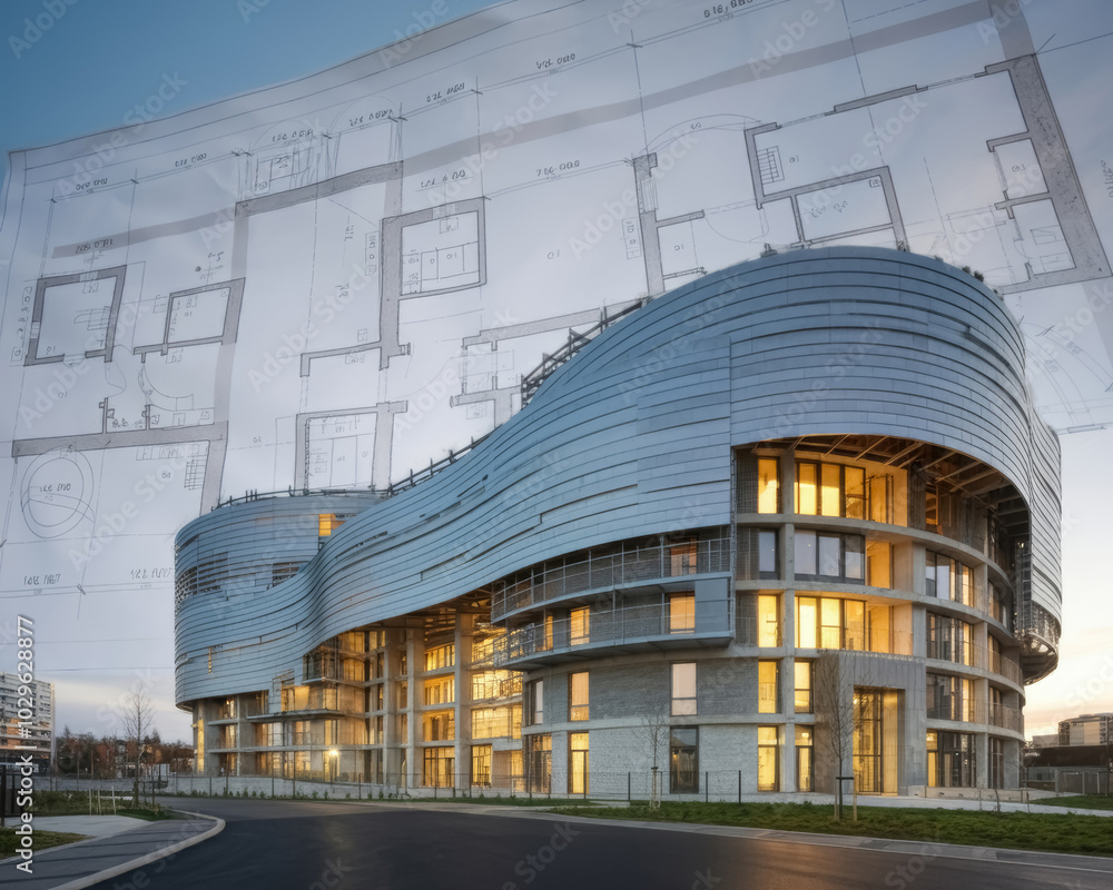 New buildings with a shell and construction plans, Construction project ...