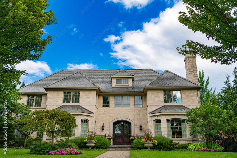 Suburban house architecture. Private family house. Neighborhood ...