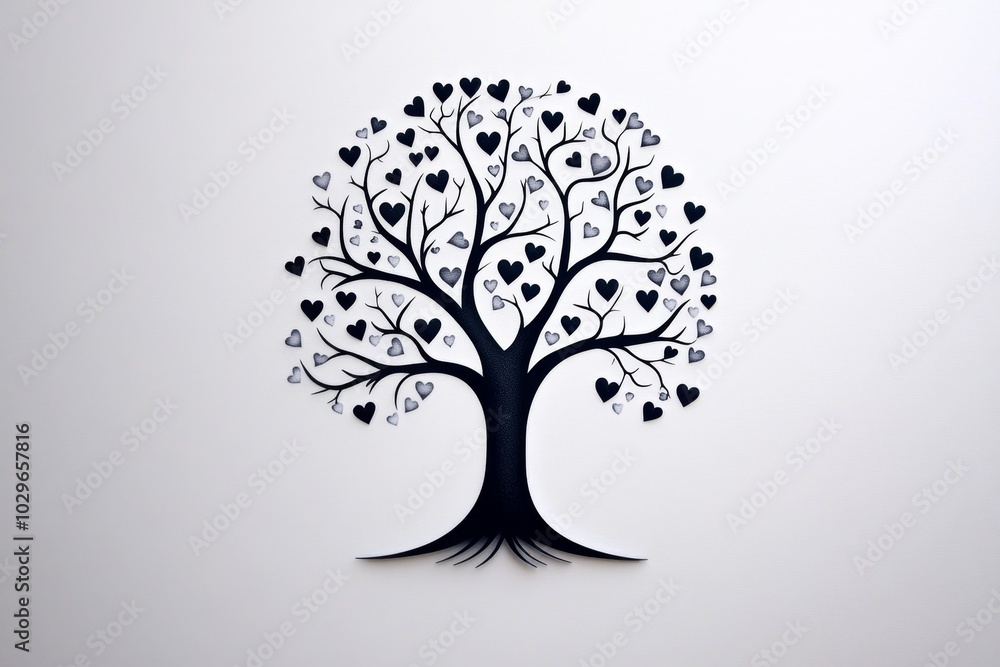 Minimal tree outline with tiny hearts for leaves, symbolizing love for ...