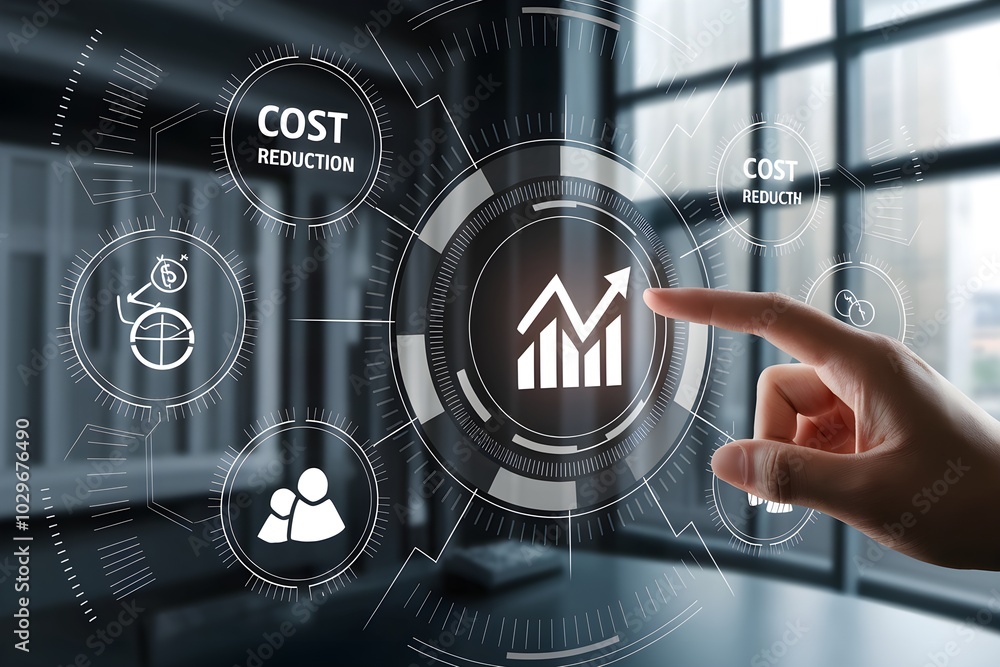 Hand Interacting with a Digital Analytics Dashboard for Cost Reduction ...