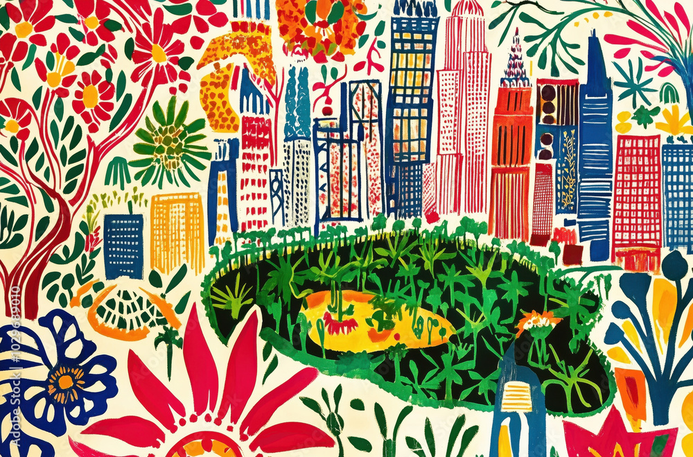 Cartoon drawing doodle map of Manhattan, New York City, NYC, top-down ...