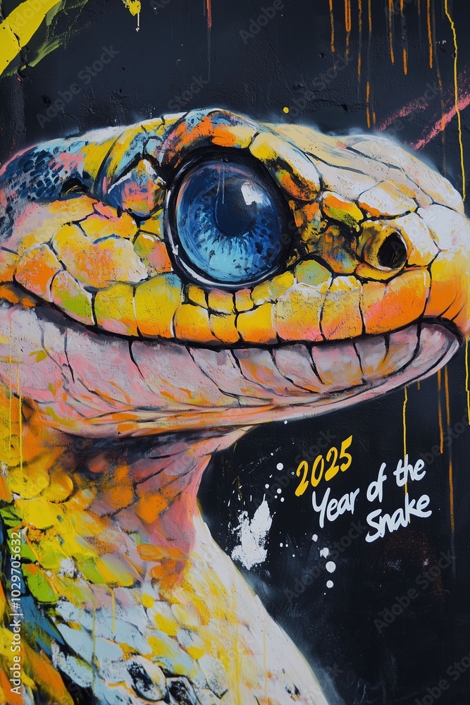 2025 Chinese new year of the snake with yellow scales and blue eyes ...