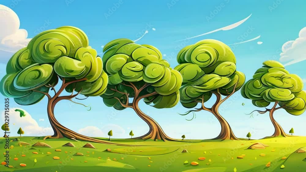 Cartoon Trees Swaying in the Wind Stock Video | Adobe Stock