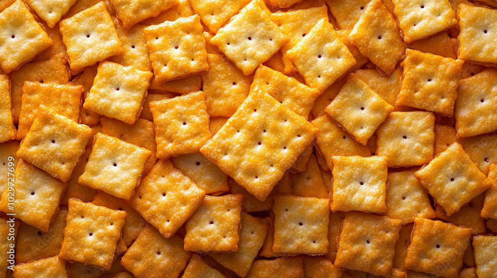 golden, crispy crackers scattered across a flat surface. Their twisted ...