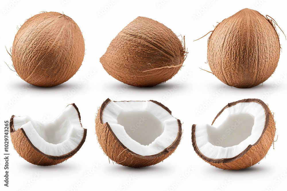 Coconut half isolated. Coconuts collection on white background. Coconut ...