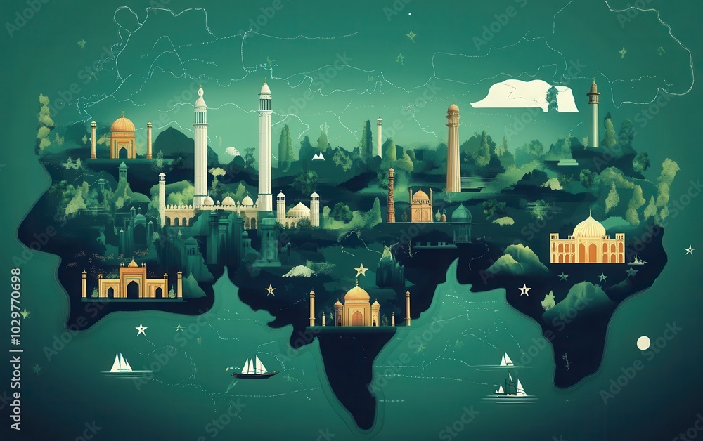 A creative design for Pakistan Day featuring the country's famous ...