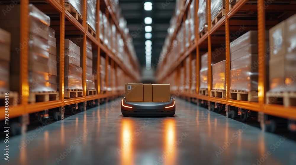 Robotic AGV in Modern Warehouse Environment. Robotic automated guided ...