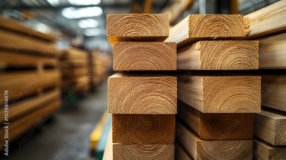 Stacked Pine Wood Planks in Modern Factory Setting for Timber ...