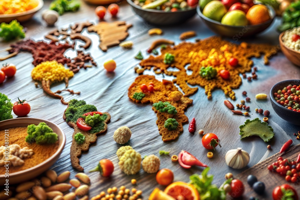 World food map made with culinary ingredients global atlas perspective ...