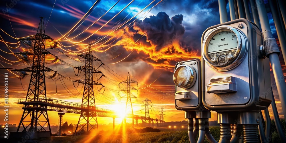 Electric Power Meter and High Voltage Post - Measurement of Energy ...