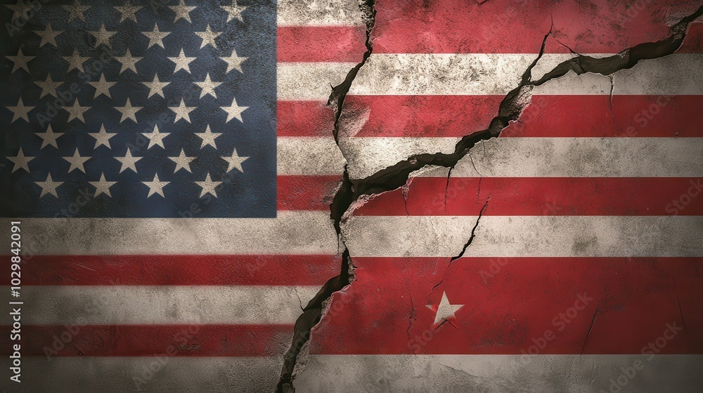 A torn up American flag with a star on it. The flag is torn in half and ...