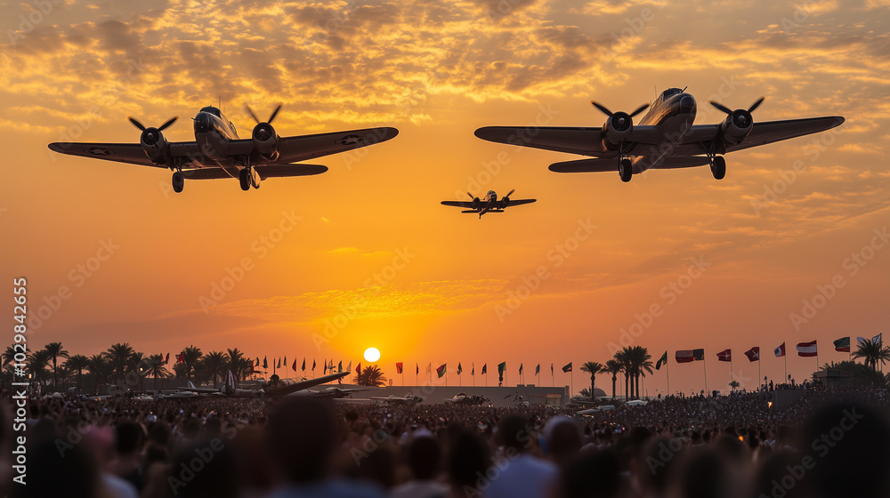 Bahrain International Air Show, World War II era vintage planes fly low ...