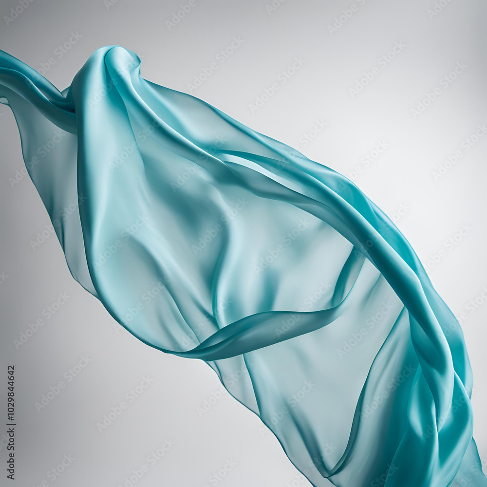 Elegant, flowing turquoise fabric captured in motion, creating a sense ...