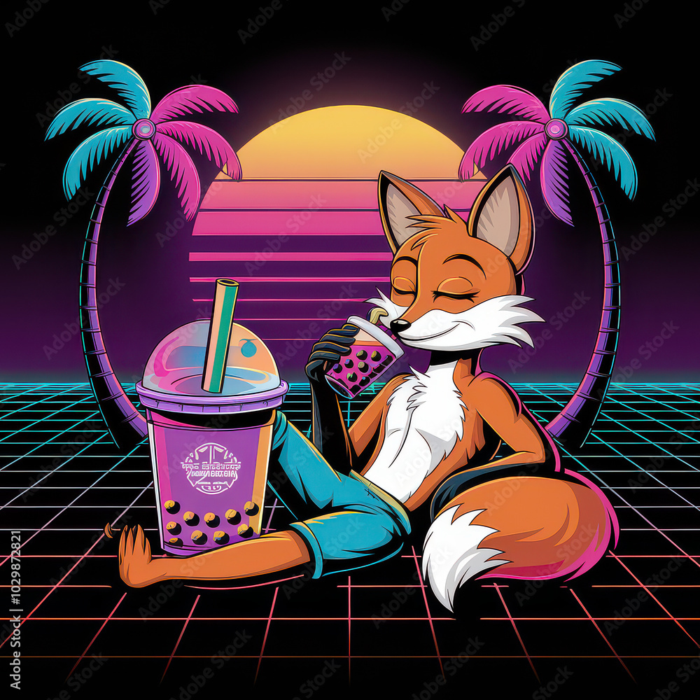 Fox Animal Bubble tea Boba Foxes Tea Asian Japanese wild predatory fur ...