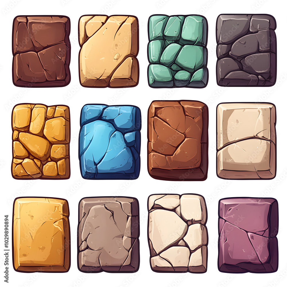 Colorful Stone Tiles: A Playful Set of Square Textures on white and ...