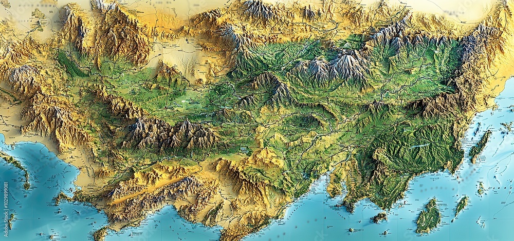 A detailed physical map of Spain and Portugal shows the geography and ...