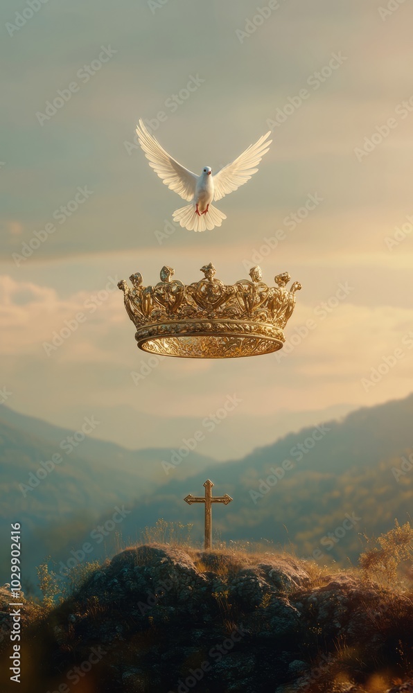 The Holy Trinity depicted as a white dove for the holy spirit, the ...