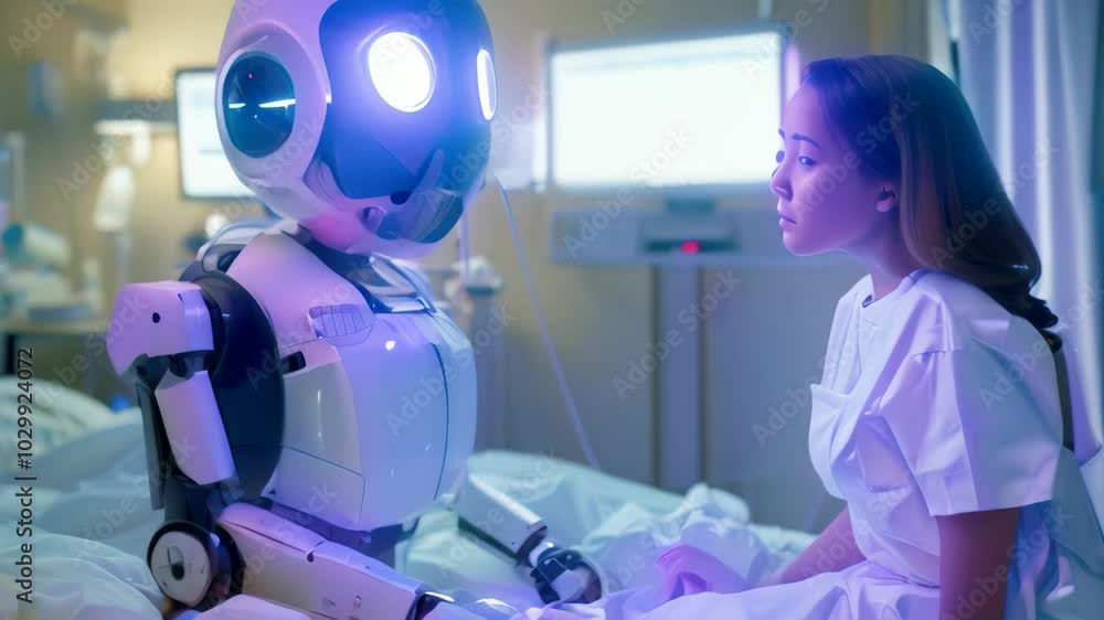 A Robotic Nurse Assistant Provides Comfort to a Patient in a Hospital ...