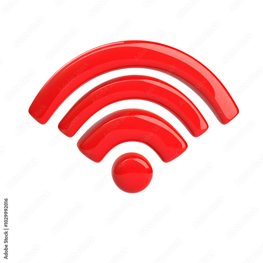 3D Cartoon Style Red Wi-Fi Icon Isolated on White Background, Vibrant ...
