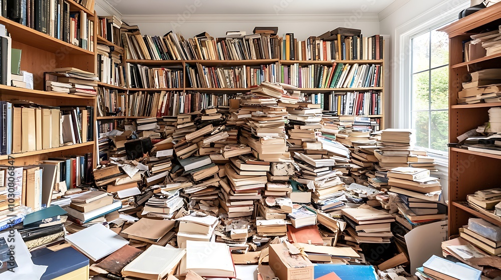 Generative AI Image of Abandoned Ancient Old Library with Dirty Slum ...