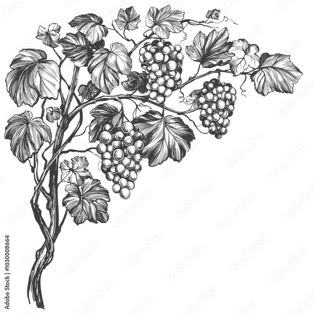 Grape Vine Drawing Hand Drawn Grapes Sketch Wine Vine Close Up Vector