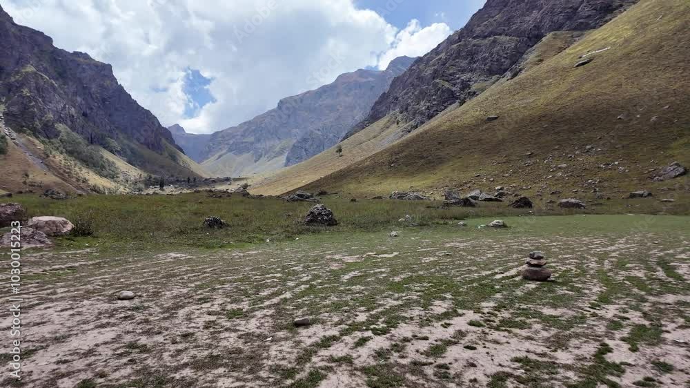 4K Mountain Landscape Majestic Mountain Ranges Flanking Both Sides of a ...