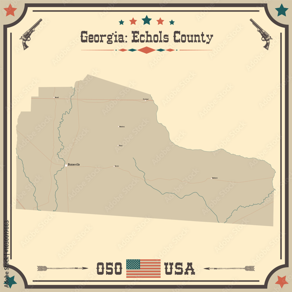 Large and accurate map of Echols County, Georgia, USA with vintage ...