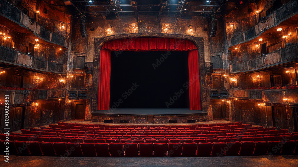 A luxurious theater auditorium viewed from behind with seats at a ...