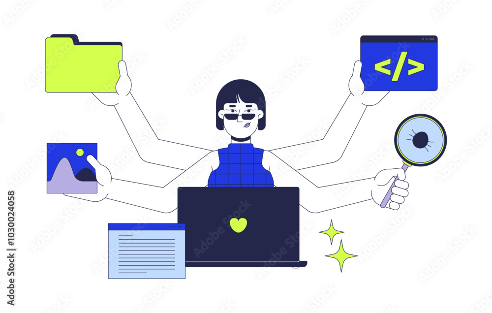 Full stack developer job 2D illustration concept. Frontend and backend ...