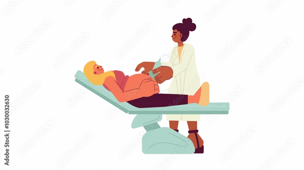 Sonographer scanning ultrasound pregnant woman 2D characters animation ...