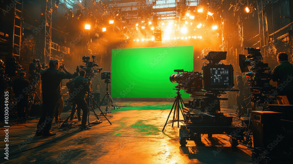 Green screen video production in full swing, with actors performing in ...