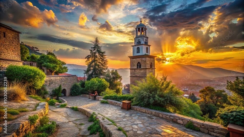 Old Historical Stone Clock Tower in Bursa Castle, Turkey - Urban ...