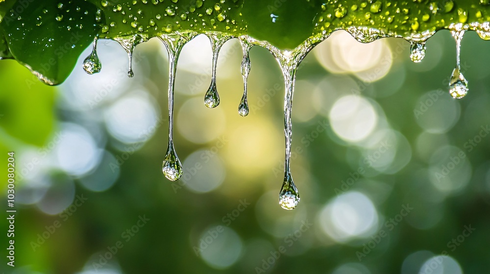 2410_133.detailed view of water dripping from eaves, crystal-clear ...
