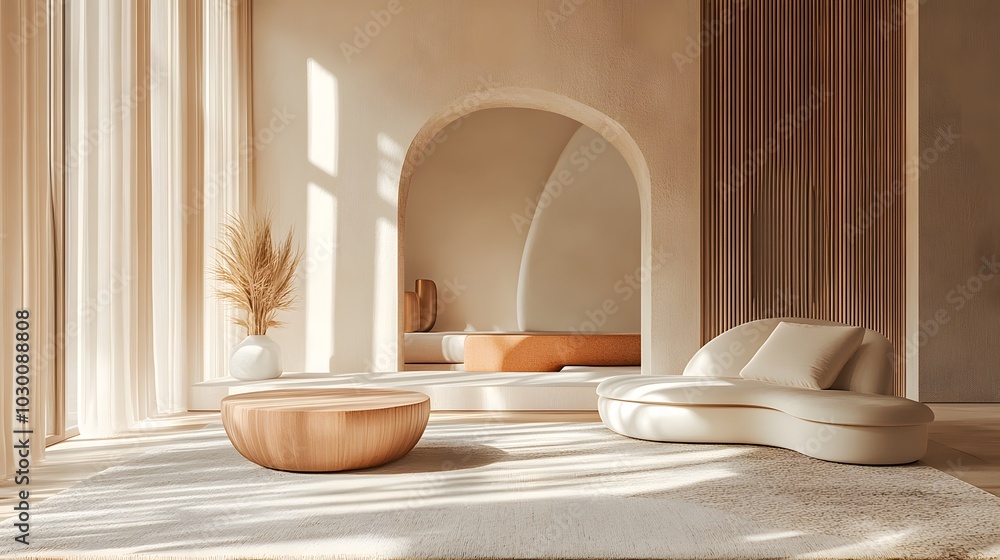 27. **A calm, abstract space with delicate lines guiding focus toward ...